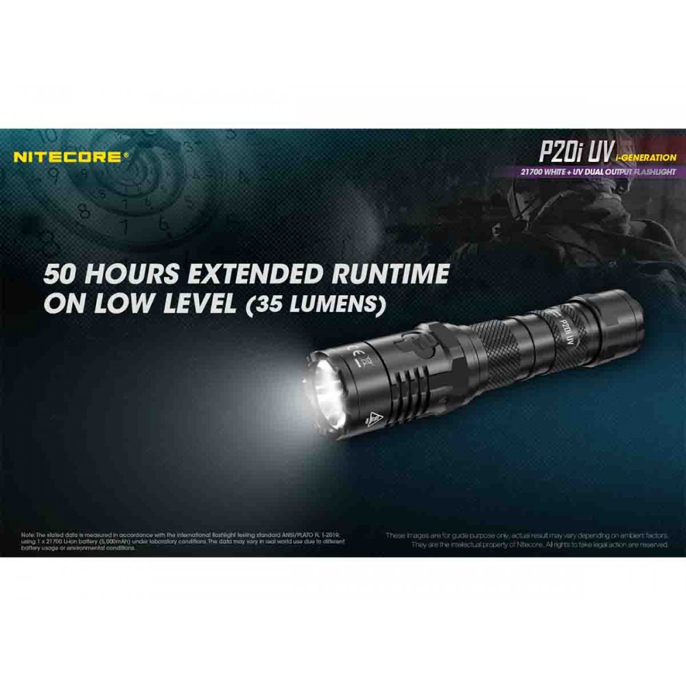 Nitecore P20i UV 1800 Lumen Rechargeable Flashlight with UV Light ...